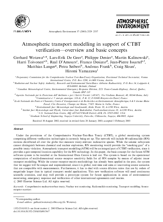 (PDF) Atmospheric Modelling for CTBT Verification