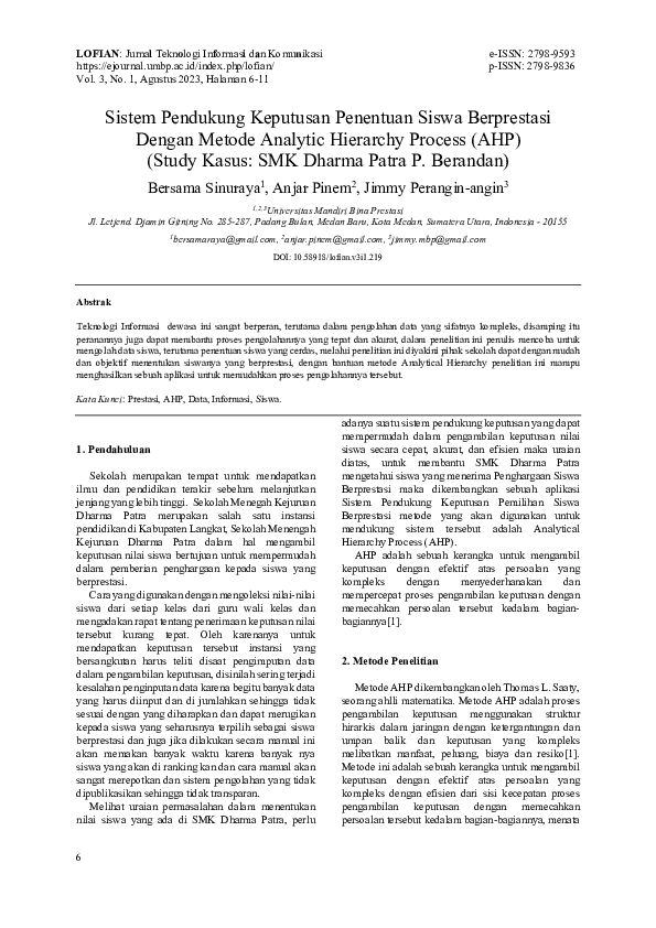 (PDF) Sistem Pendukung Keputusan Penentuan Siswa Berprestasi Dengan Metode Analytic Hierarchy ...