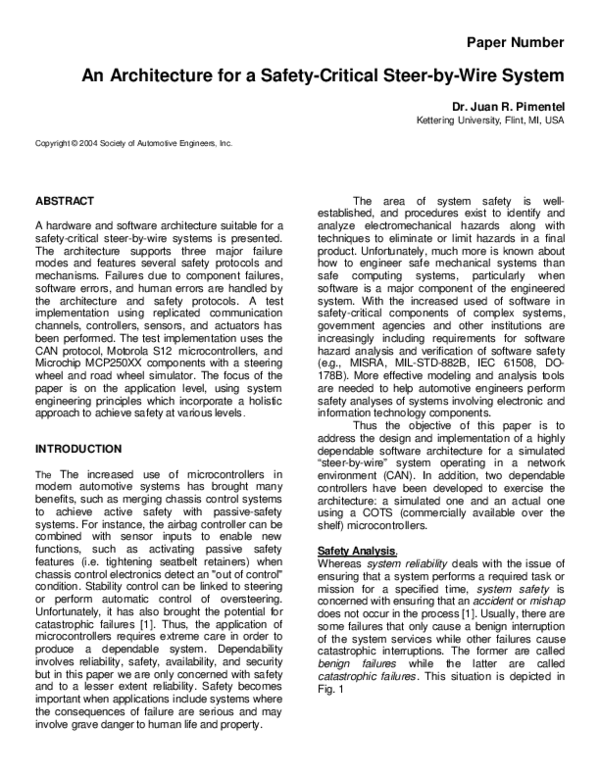 (PDF) An Architecture for a Safety-Critical Steer-by-Wire System