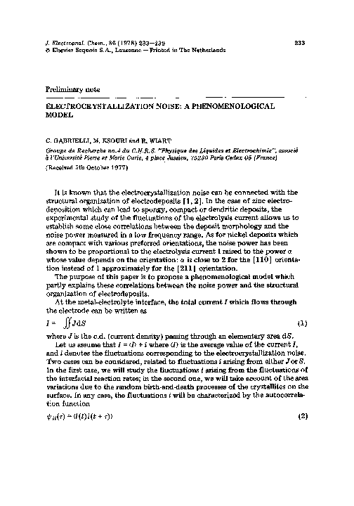 (PDF) Electrocrystallization noise: A phenomenological model