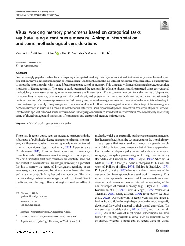Pdf Visual Working Memory Phenomena Based On Categorical Tasks Replicate Using A Continuous 
