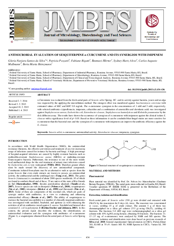(PDF) Antimicrobial Evaluation of Sesquiterpene Α-Curcumene and Its ...