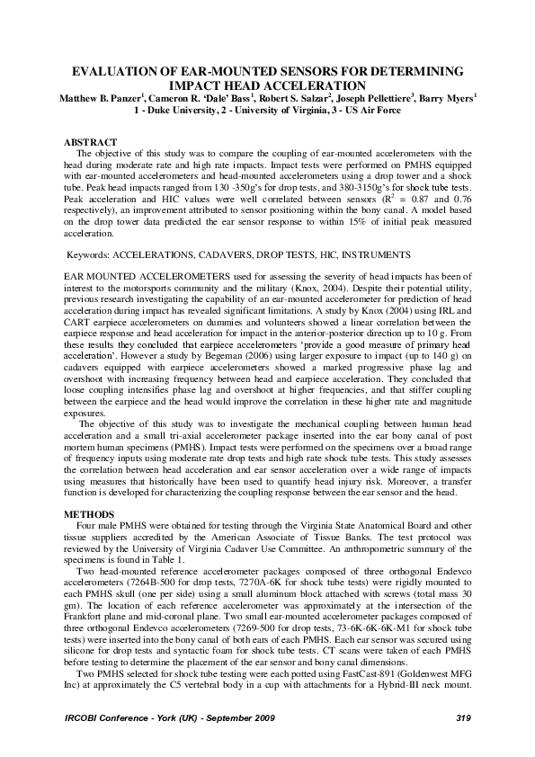 (PDF) Evaluation of ear-mounted sensors for determining impact head acceleration | Robert Salzar ...