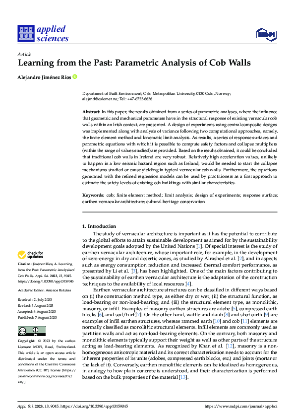 (PDF) Learning from the Past: Parametric Analysis of Cob Walls