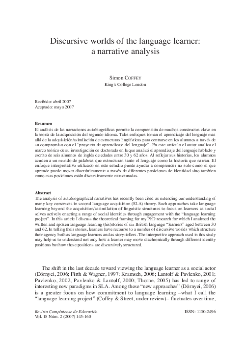 (PDF) Discursive worlds of the language learner: a narrative analysis