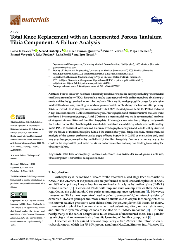 Pdf Total Knee Replacement With An Uncemented Porous Tantalum Tibia