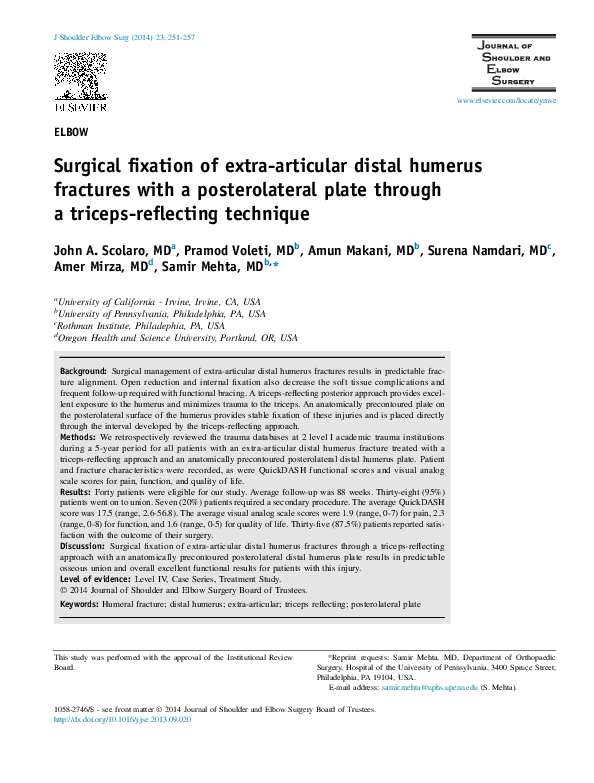 (PDF) Surgical fixation of extra-articular distal humerus fractures ...