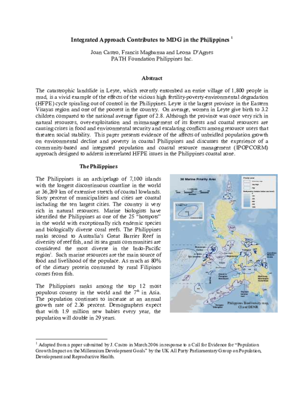 (PDF) Integrated Approach Contributes to MDG in the Philippines