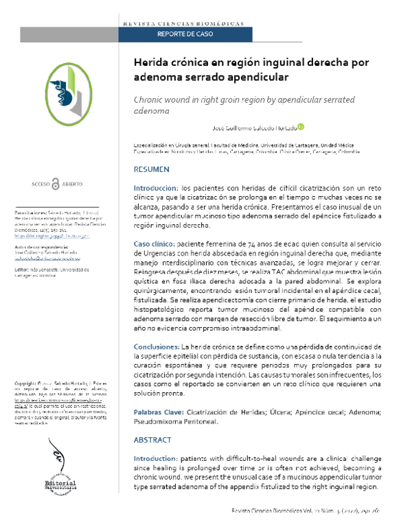 (PDF) Chronic wound in right groin region by apendicular serrated adenoma