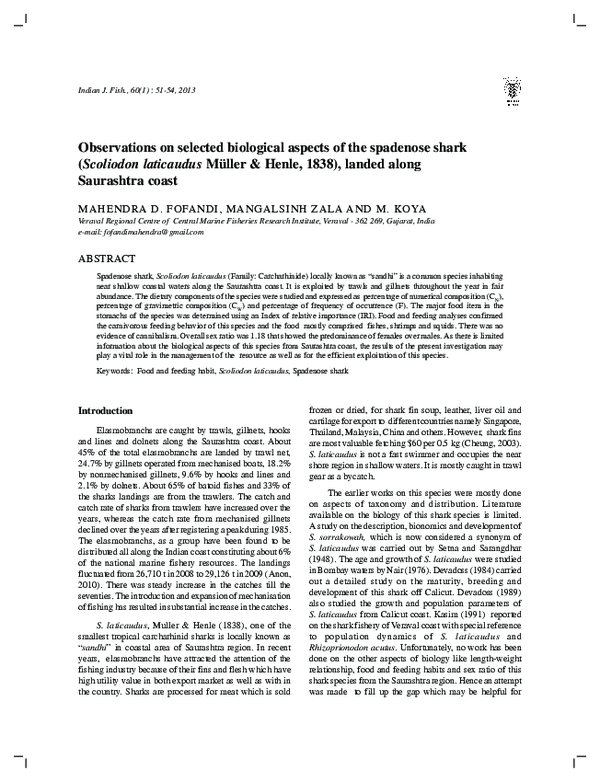 (PDF) Observations on selected biological aspects of the spadenose ...