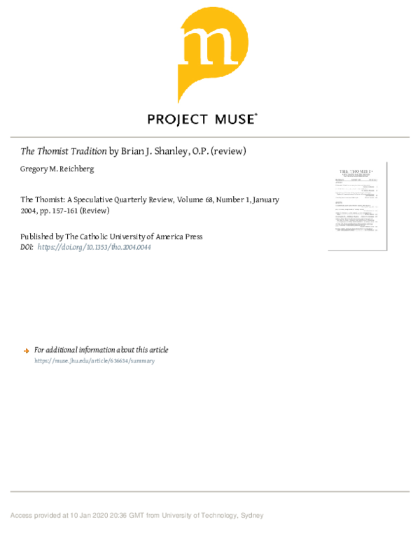 (PDF) The Thomist Tradition by Brian J. Shanley, O.P