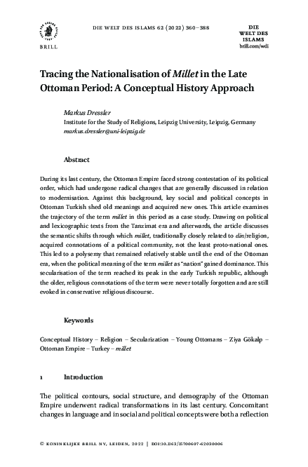 (PDF) Tracing the Nationalisation of Millet in the Late Ottoman Period ...