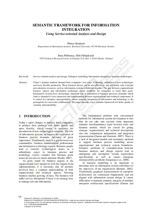 (PDF) SEMANTIC FRAMEWORK FOR INFORMATION INTEGRATION - Using Service-oriented Analysis and Design