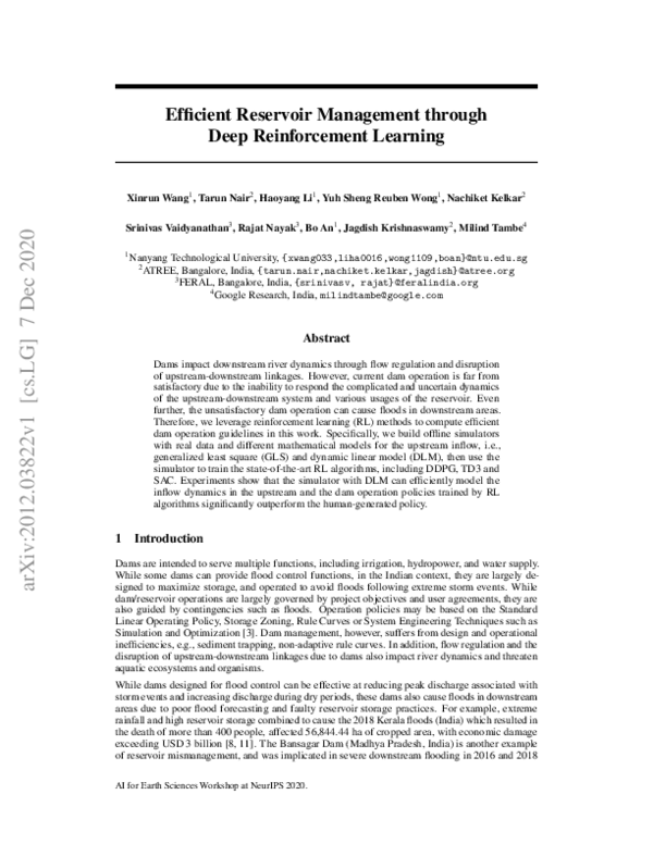 (PDF) Efficient Reservoir Management through Deep Reinforcement Learning