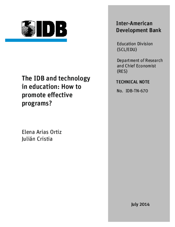 (PDF) The IDB and Technology in Education: How to Promote Effective Programs?
