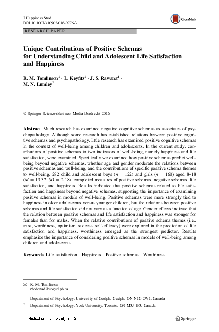 (PDF) Unique Contributions of Positive Schemas for Understanding Child ...