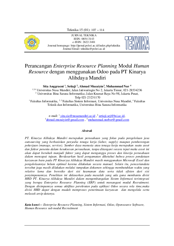 (PDF) Perancangan Enterprise Resource Planning Modul Human Resource dengan menggunakan Odoo pada ...