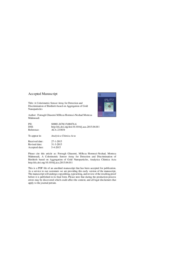 Pdf A Colorimetric Sensor Array For Detection And Discrimination Of
