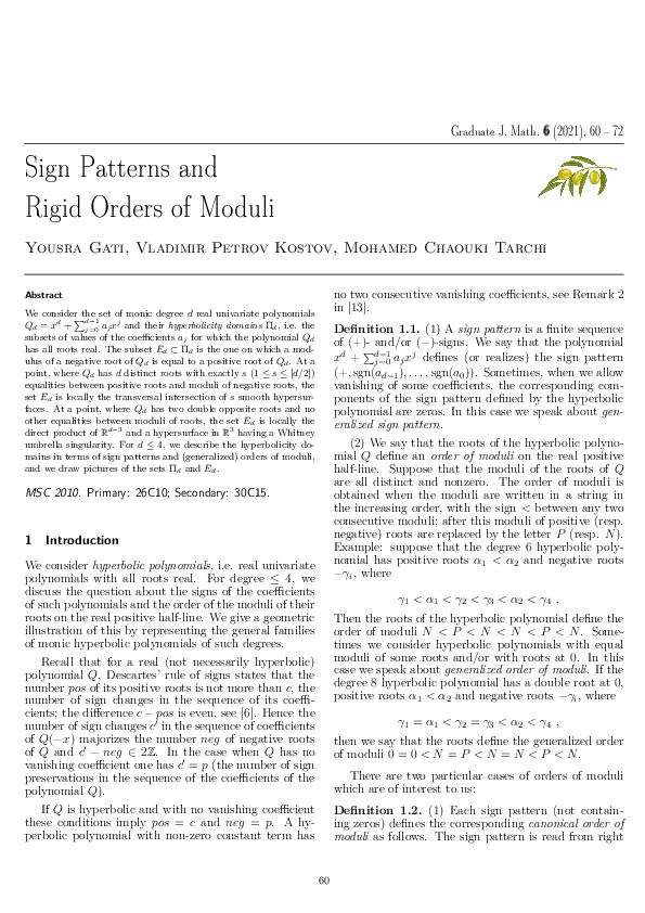 (PDF) Sign Patterns and Rigid Orders of Moduli
