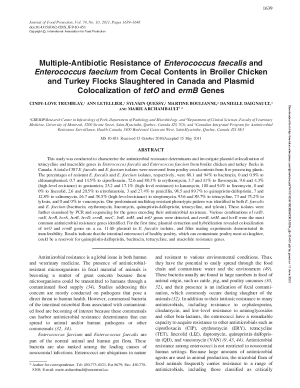 (PDF) Multiple-Antibiotic Resistance of Enterococcus faecalis and ...