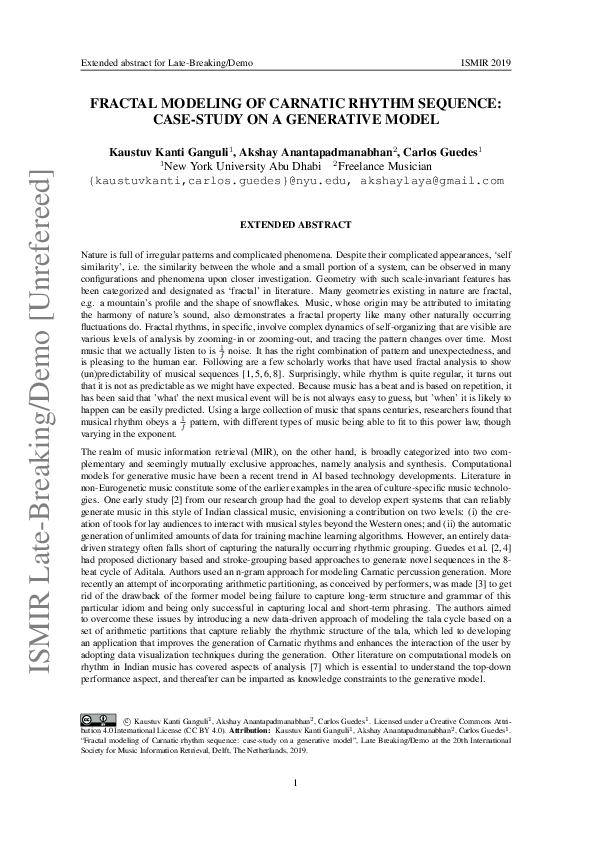 (PDF) Fractal Modeling of Carnatic Rhythm Sequence: Case-study on a ...