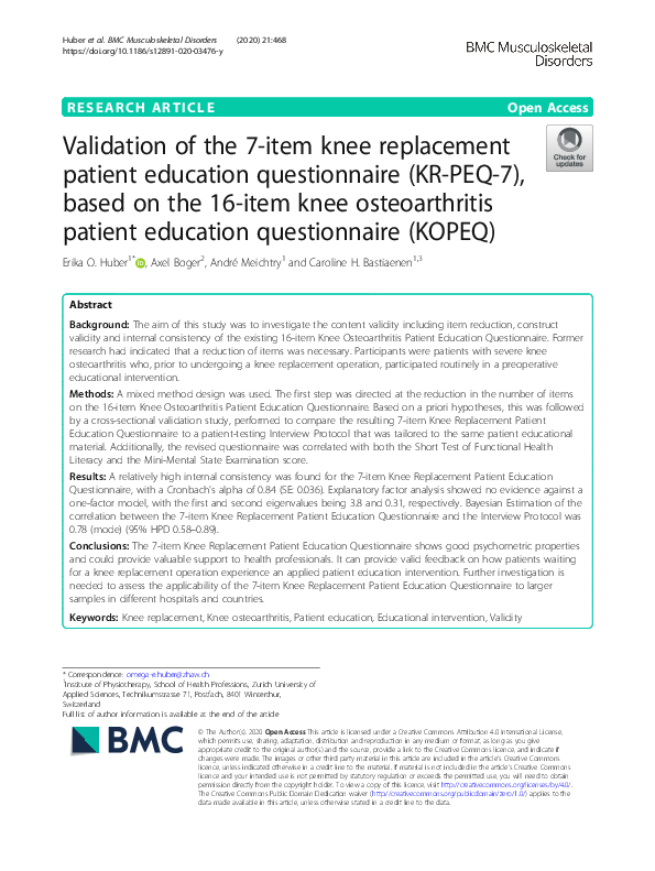 (PDF) Validation of the 7-item knee replacement patient education ...
