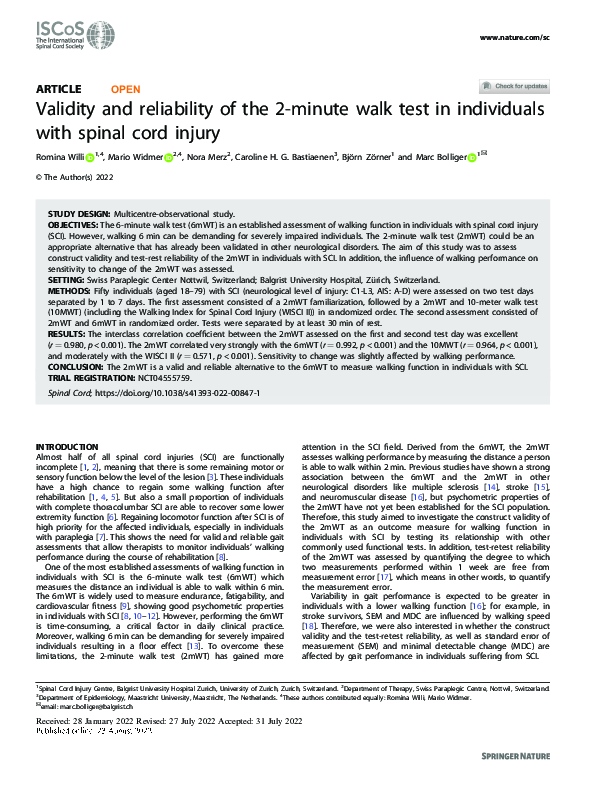 (PDF) Validity and reliability of the 2-minute walk test in individuals ...