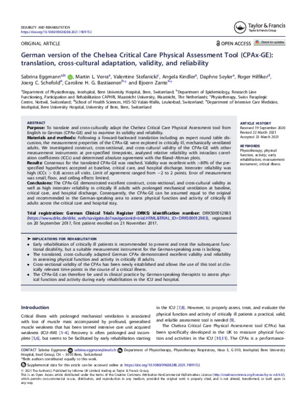 (PDF) German version of the Chelsea Critical Care Physical Assessment ...
