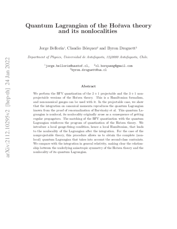(PDF) Quantum Lagrangian of the Hořava theory and its nonlocalities ...