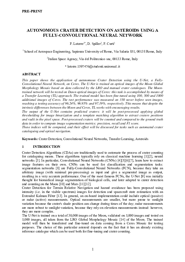 Pdf Autonomous Crater Detection On Asteroids Using A Fully Convolutional Neural Network