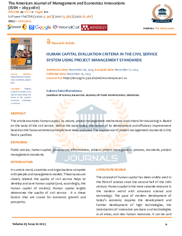 (PDF) HUMAN CAPITAL EVALUATION CRITERIA IN THE CIVIL SERVICE SYSTEM ...