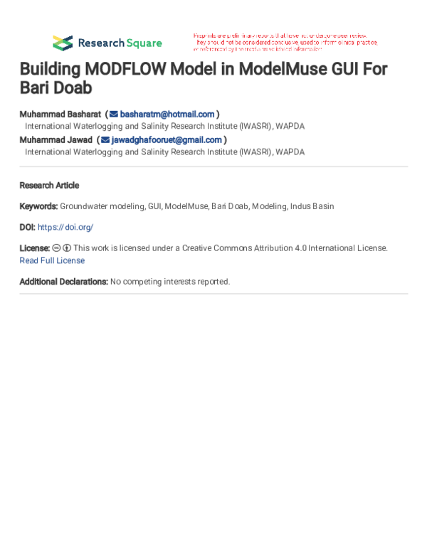 (PDF) Building MODFLOW Model in ModelMuse GUI For Bari Doab