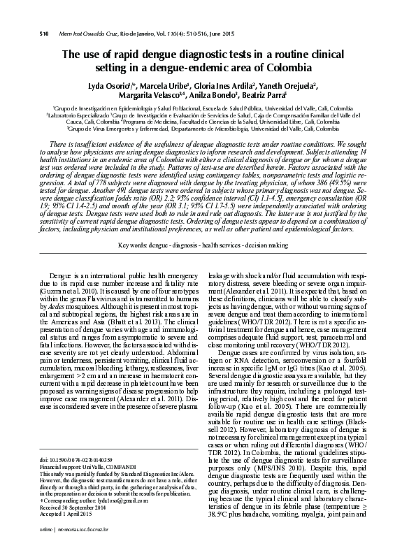 (PDF) The use of rapid dengue diagnostic tests in a routine clinical ...