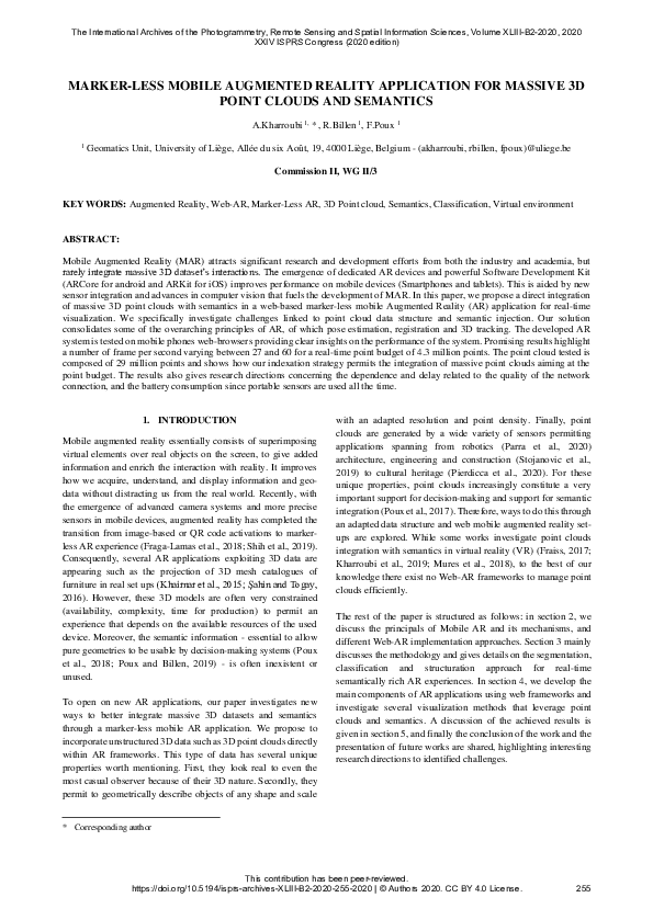 (PDF) Marker-Less Mobile AR for 3D Point Clouds and Semantics