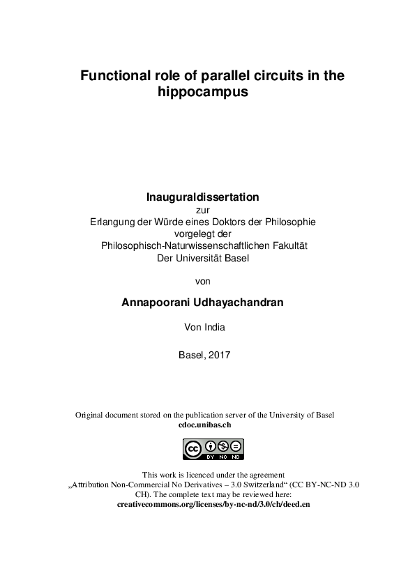 (PDF) Functional role of parallel circuits in the hippocampus | Annapoorani Udhayachandran ...