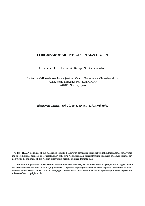 (PDF) Current-mode multiple-input Max circuit