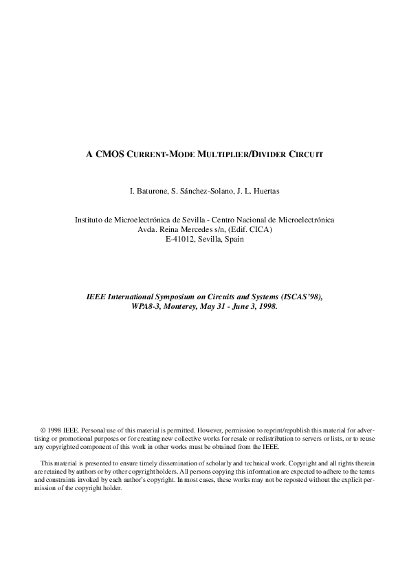 (PDF) A CMOS current-mode multiplier/divider circuit