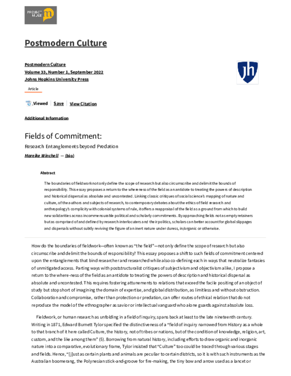 (PDF) Fields of Commitment: Research Entanglements beyond Predation