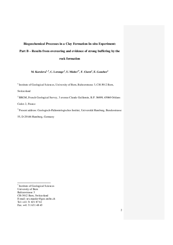 (PDF) Biogeochemical processes in a clay formation in situ experiment ...