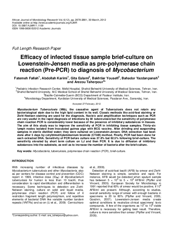 (PDF) Efficacy of infected tissue sample brief-culture on Lowenstein ...