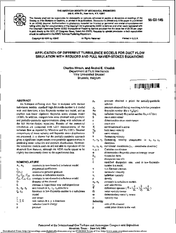 (PDF) Application of Different Turbulence Models for Duct Flow ...