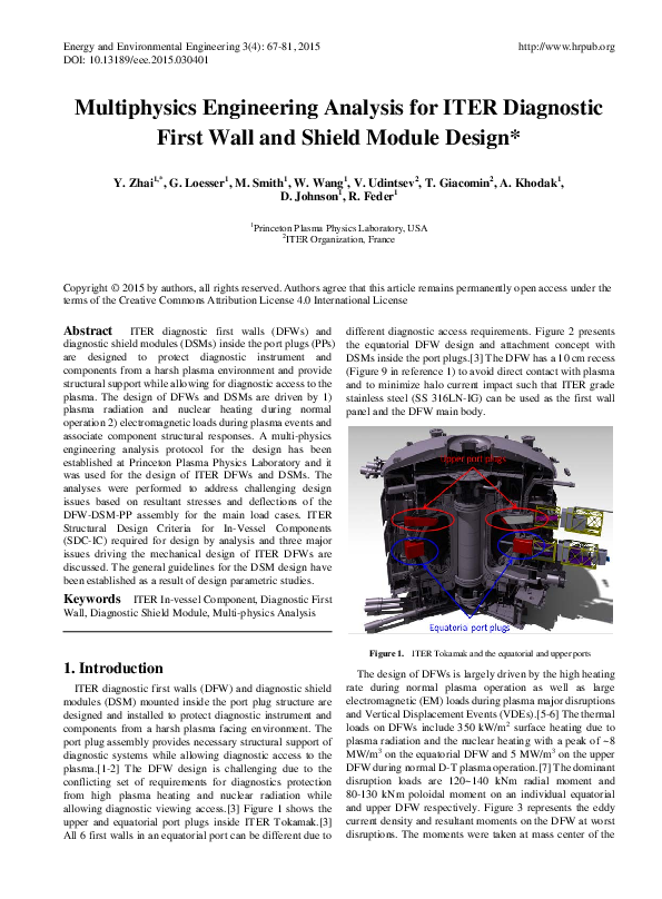 (PDF) Multiphysics Engineering Analysis for ITER Diagnostic First Wall ...