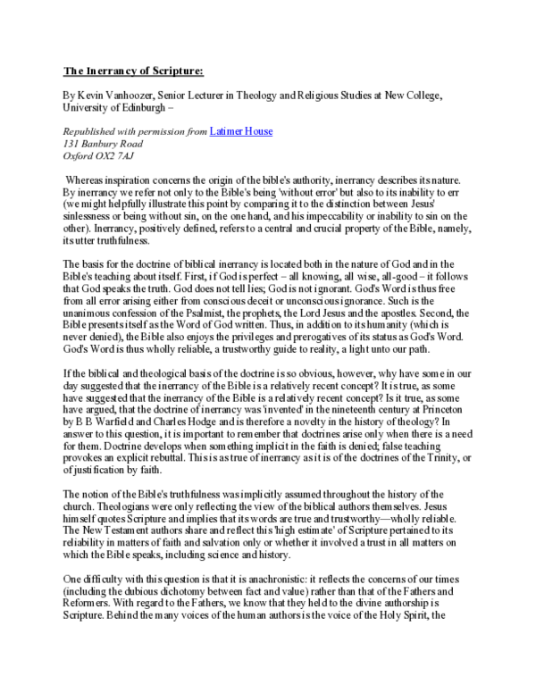 (PDF) The inerrancy of scripture