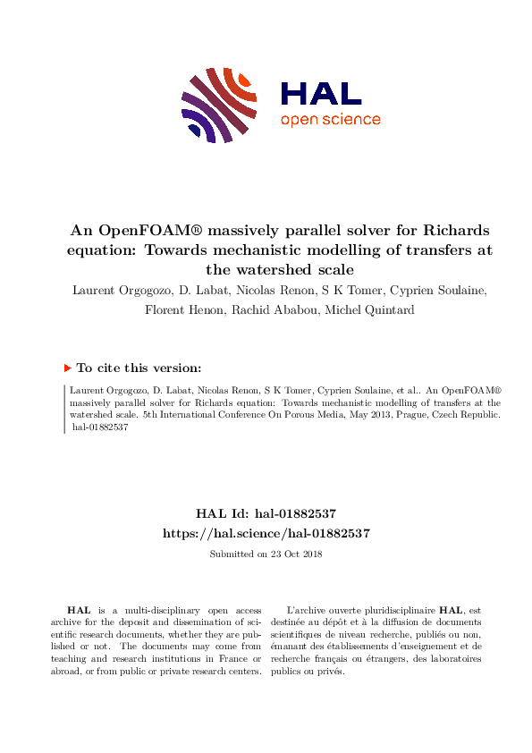 (PDF) An OpenFOAM® massively parallel solver for Richards equation: Towards mechanistic ...