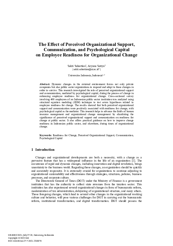 (PDF) The Effect of Perceived Organizational Support, Communication, and Psychological Capital ...