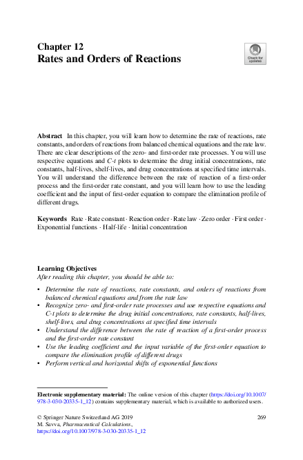 (PDF) Rates and Orders of Reactions