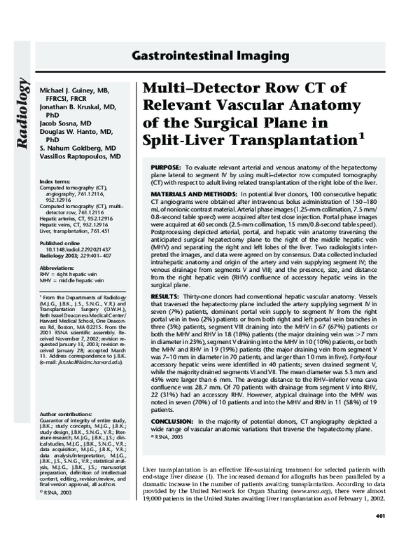 (PDF) Multi–Detector Row CT of Relevant Vascular Anatomy of the ...
