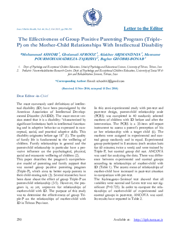 (PDF) The effectiveness of group positive parenting program (triple-p ...
