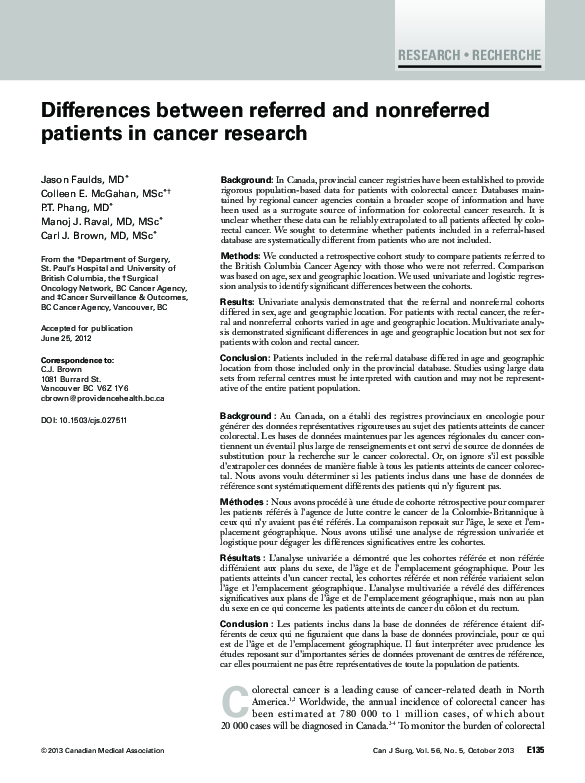 (PDF) Differences between referred and nonreferred patients in cancer ...