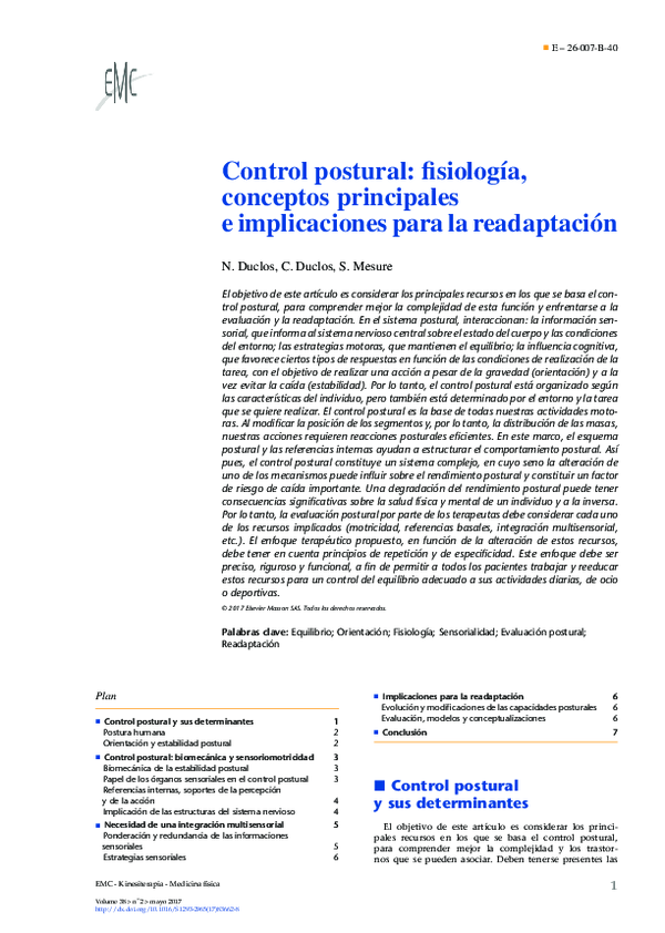 (PDF) Control postural: fisiología, conceptos principales e ...